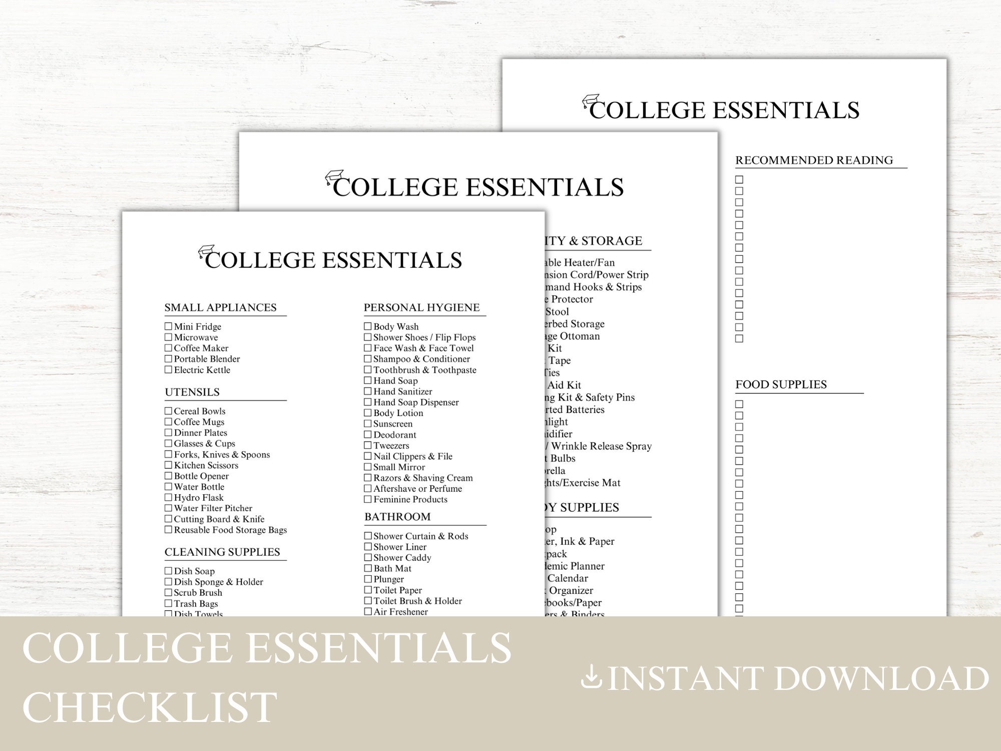College Essentials Checklist, Freshmen Move-in Prep, Printable Dorm ...