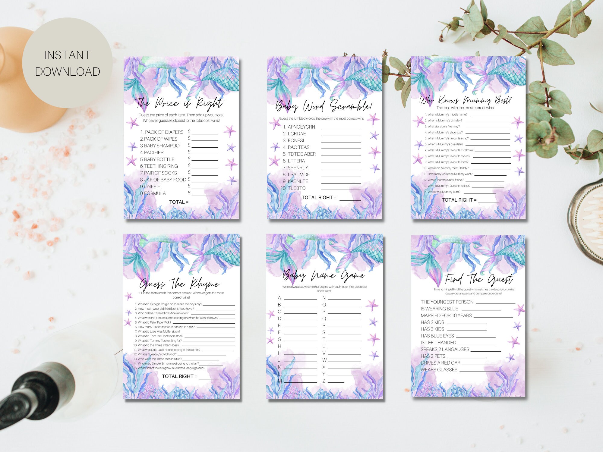 Mermaid Tail, Mermaid Theme Baby Shower Games, Mermaid Ocean Baby ...