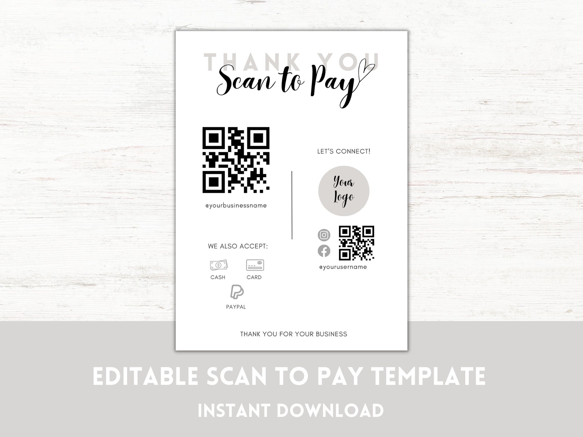 Editable Scan to Pay Card, Editable QR Code Sign Template, Cashapp ...