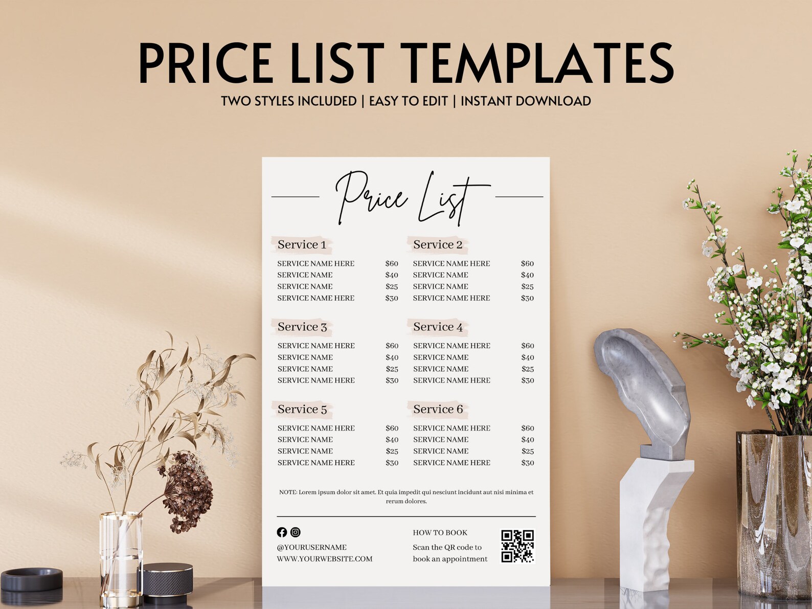 Price List Template, Editable Price List, Small Business Printable ...