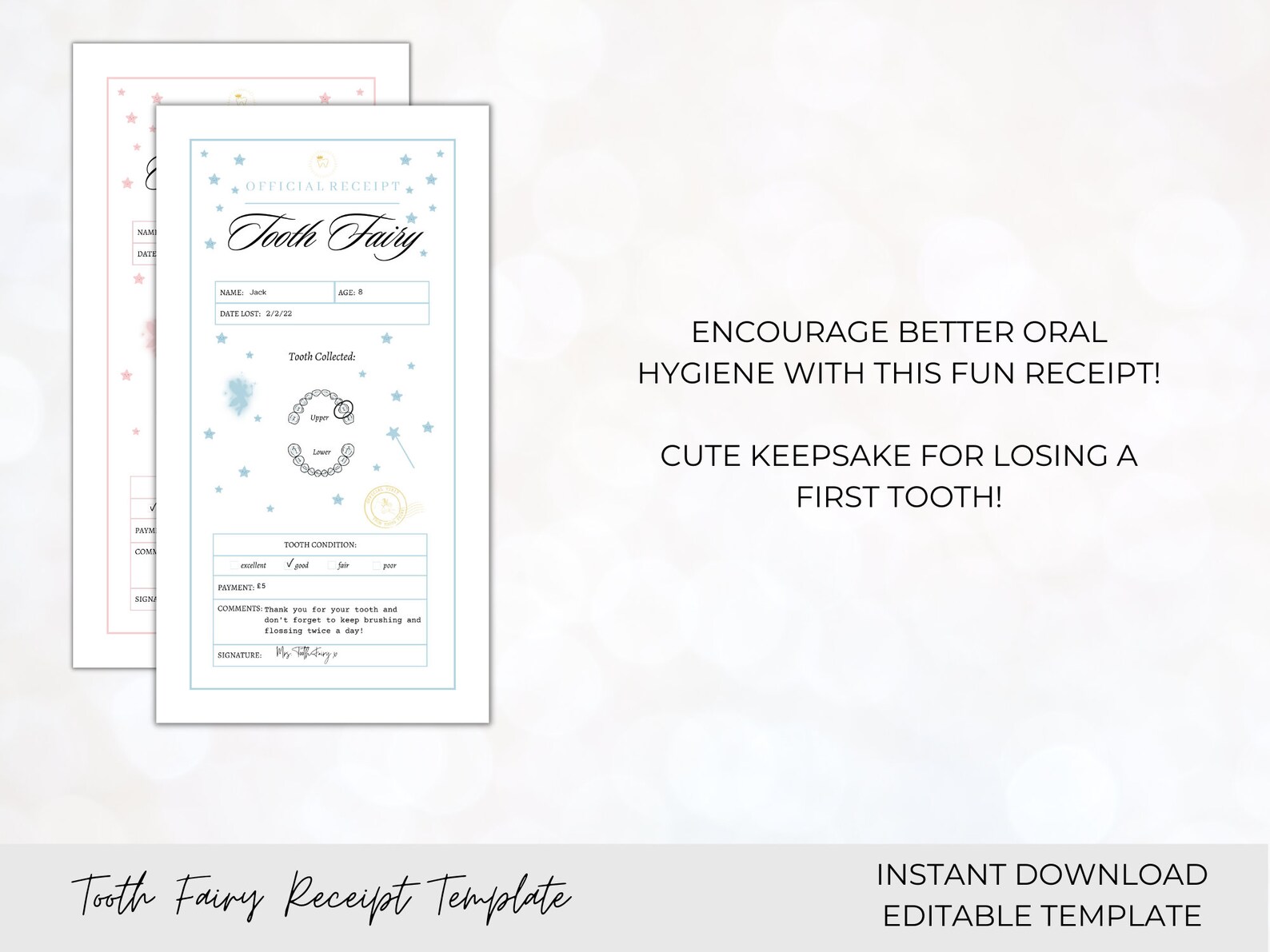Tooth Fairy Receipt Template, Receipt Template, Tooth Fairy Letter ...