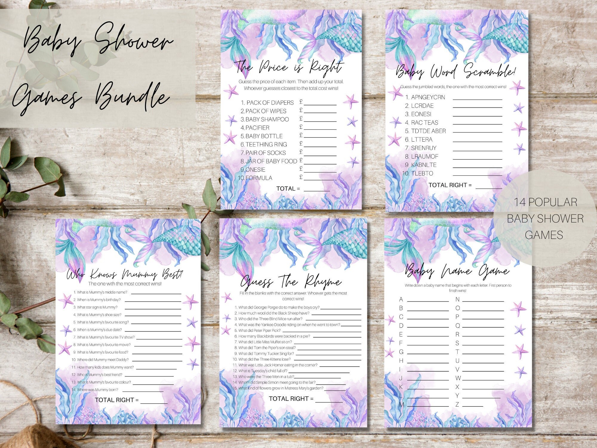 Mermaid Tail, Mermaid Theme Baby Shower Games, Mermaid Ocean Baby ...