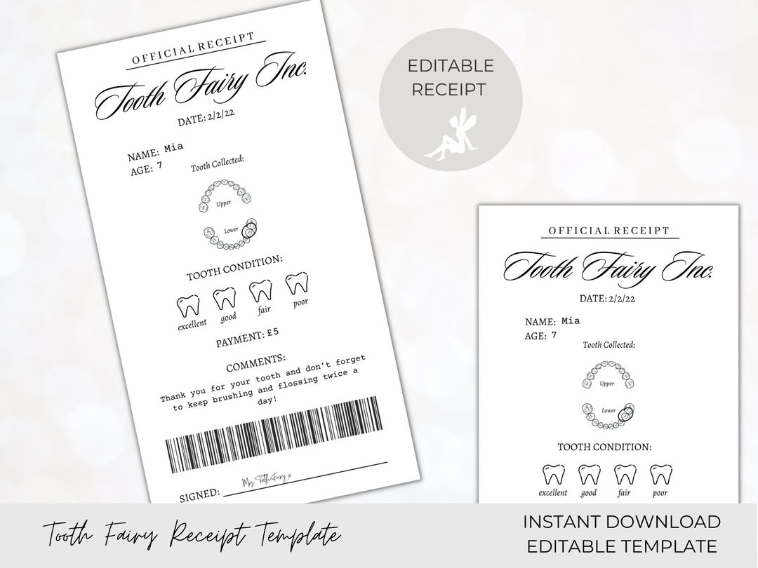 Tooth Fairy Receipt Template, Receipt Template, Tooth Fairy Letter ...