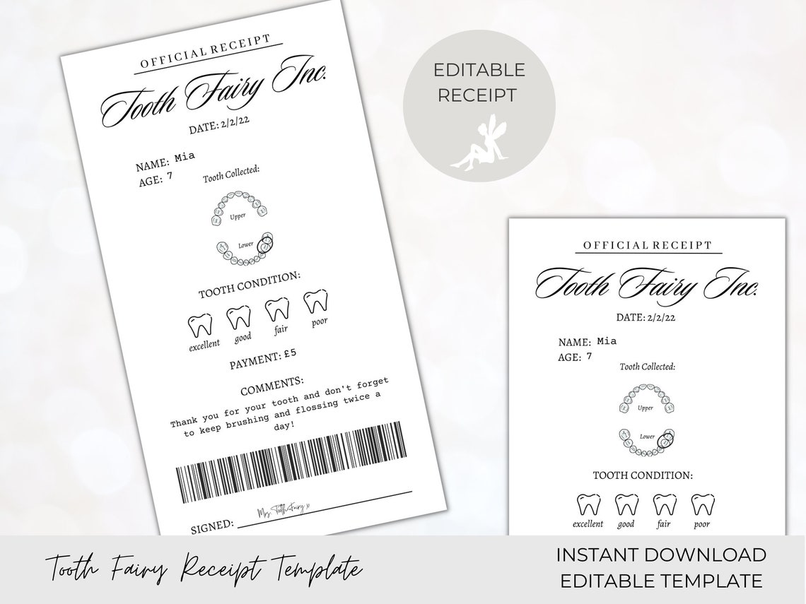 Tooth Fairy Receipt Template, Receipt Template, Tooth Fairy Letter ...