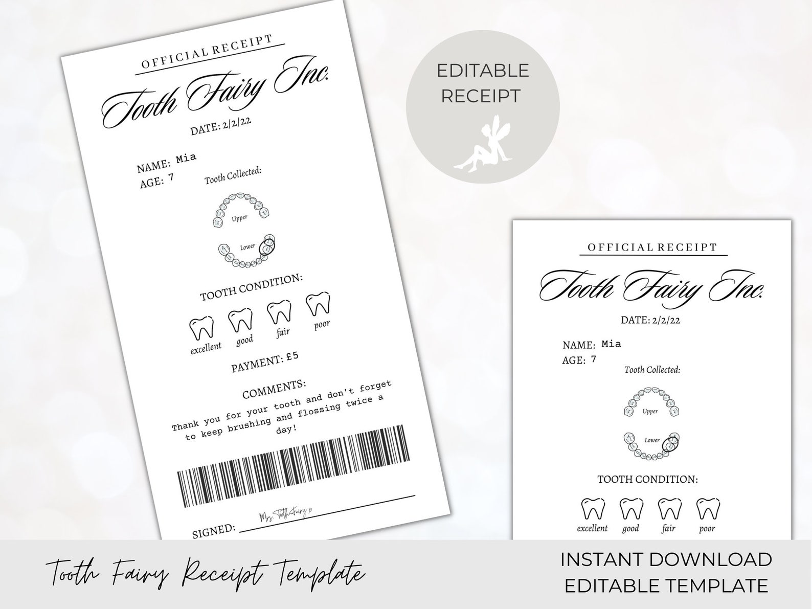Tooth Fairy Receipt Template, Receipt Template, Tooth Fairy Letter ...