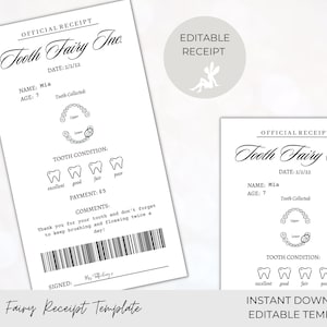 Tooth Fairy Receipt Template, Receipt Template, Tooth Fairy Letter ...