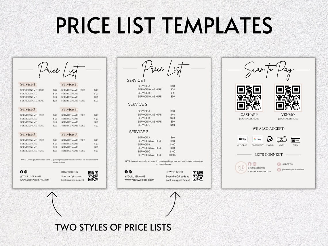 Price List Template, Editable Price List, Small Business Printable ...