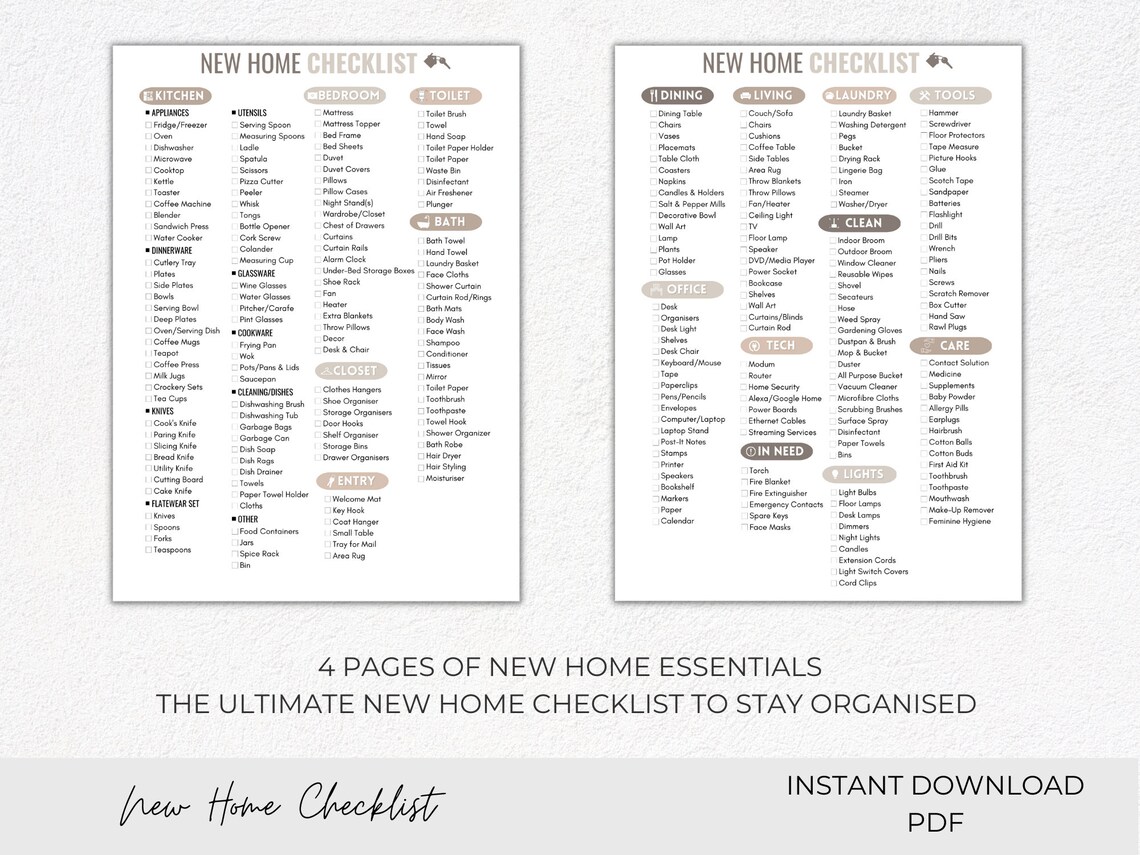 New Home Checklist, New Home Essentials List, First Home Checklist ...