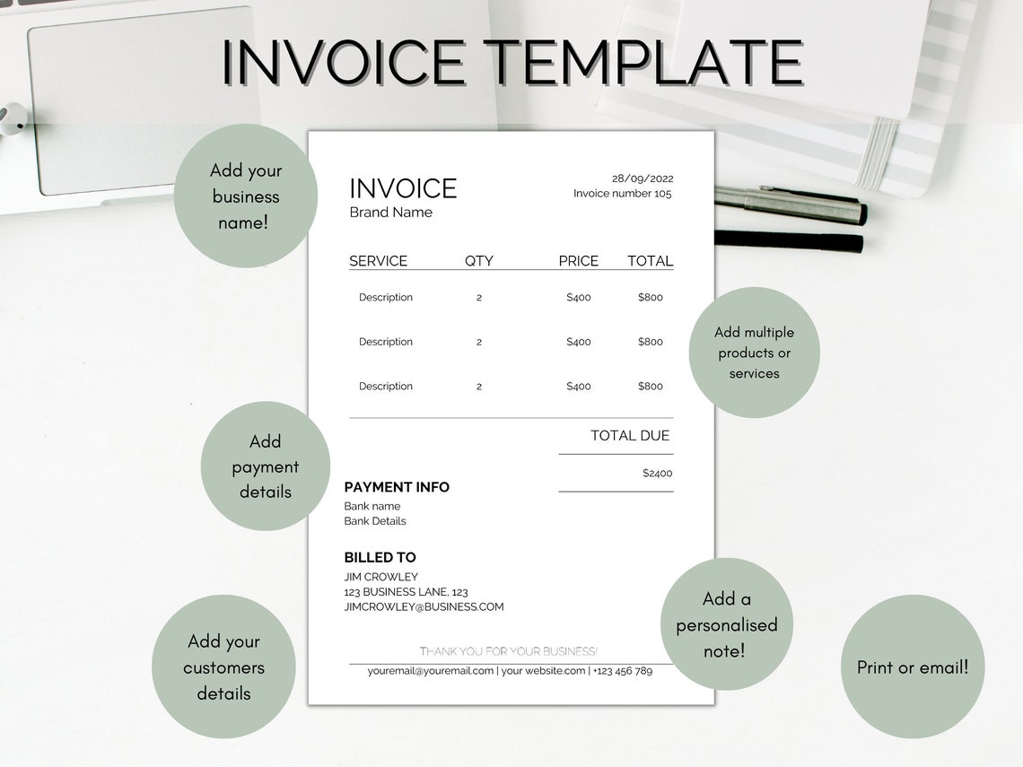 Minimal Invoice Invoice Template Business Invoice Canva - Etsy