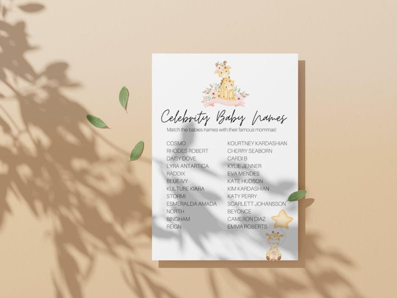 Giraffe Baby Shower Games, Printable Baby Shower Games, Animal Baby ...
