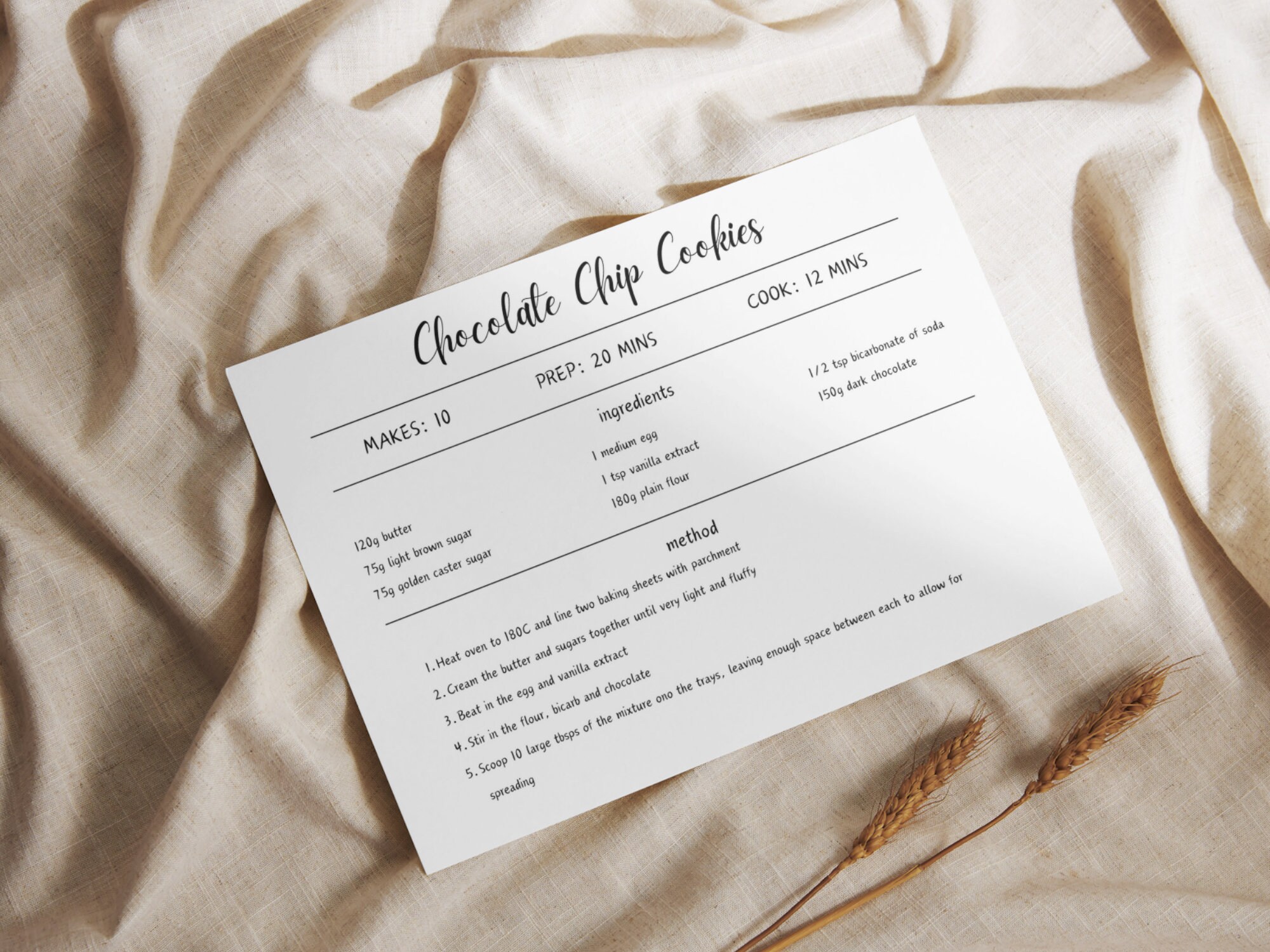 Editable Cute Recipe Card Printable, Recipe Card Template, Personalized ...