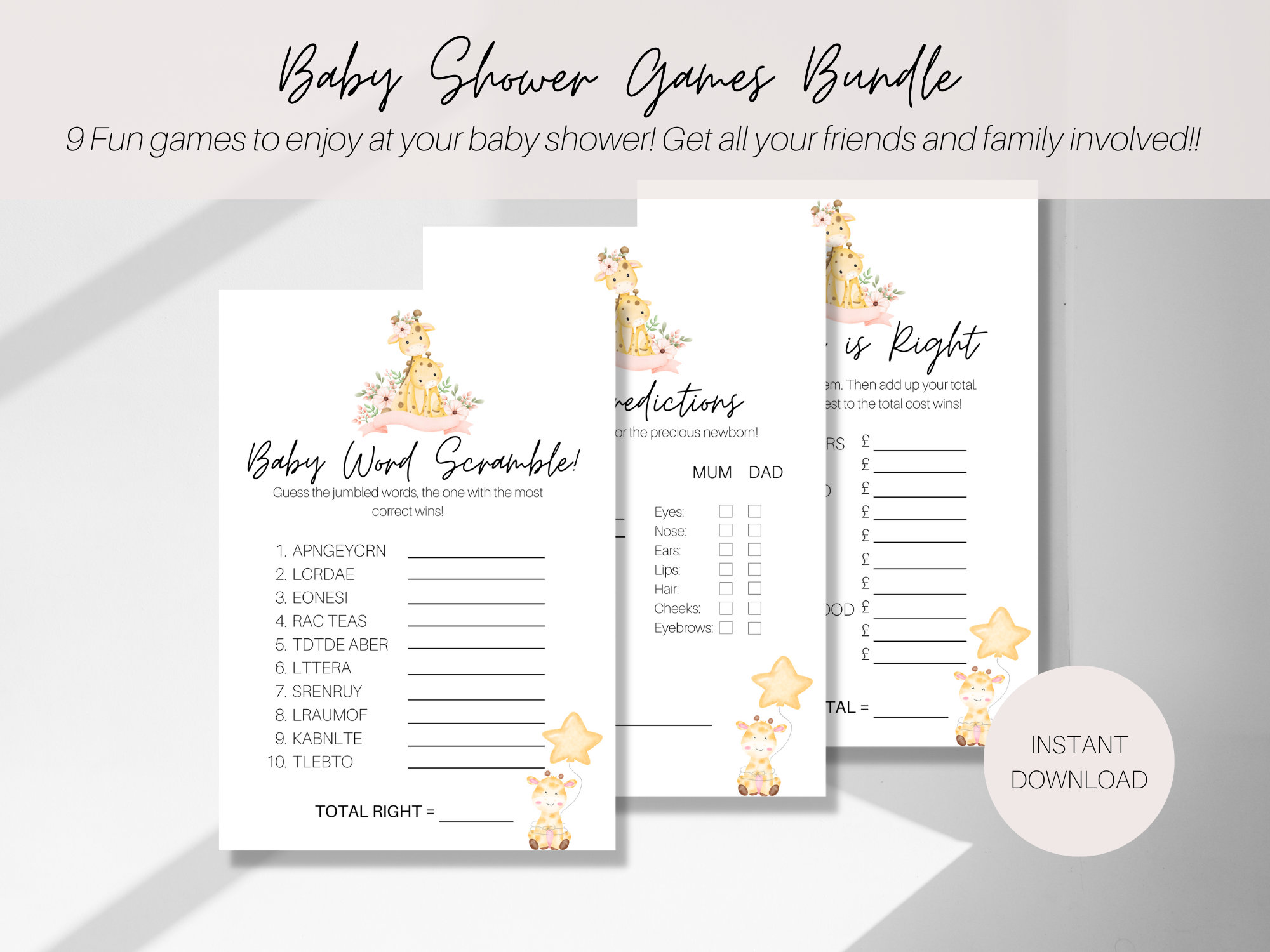 Giraffe Baby Shower Games, Printable Baby Shower Games, Animal Baby ...
