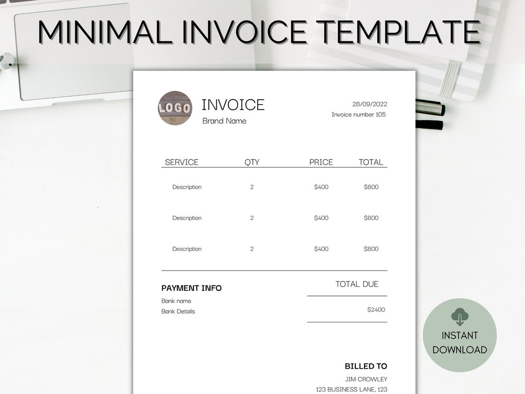 Simple Invoice Template, Professional Business Invoice, Printable ...