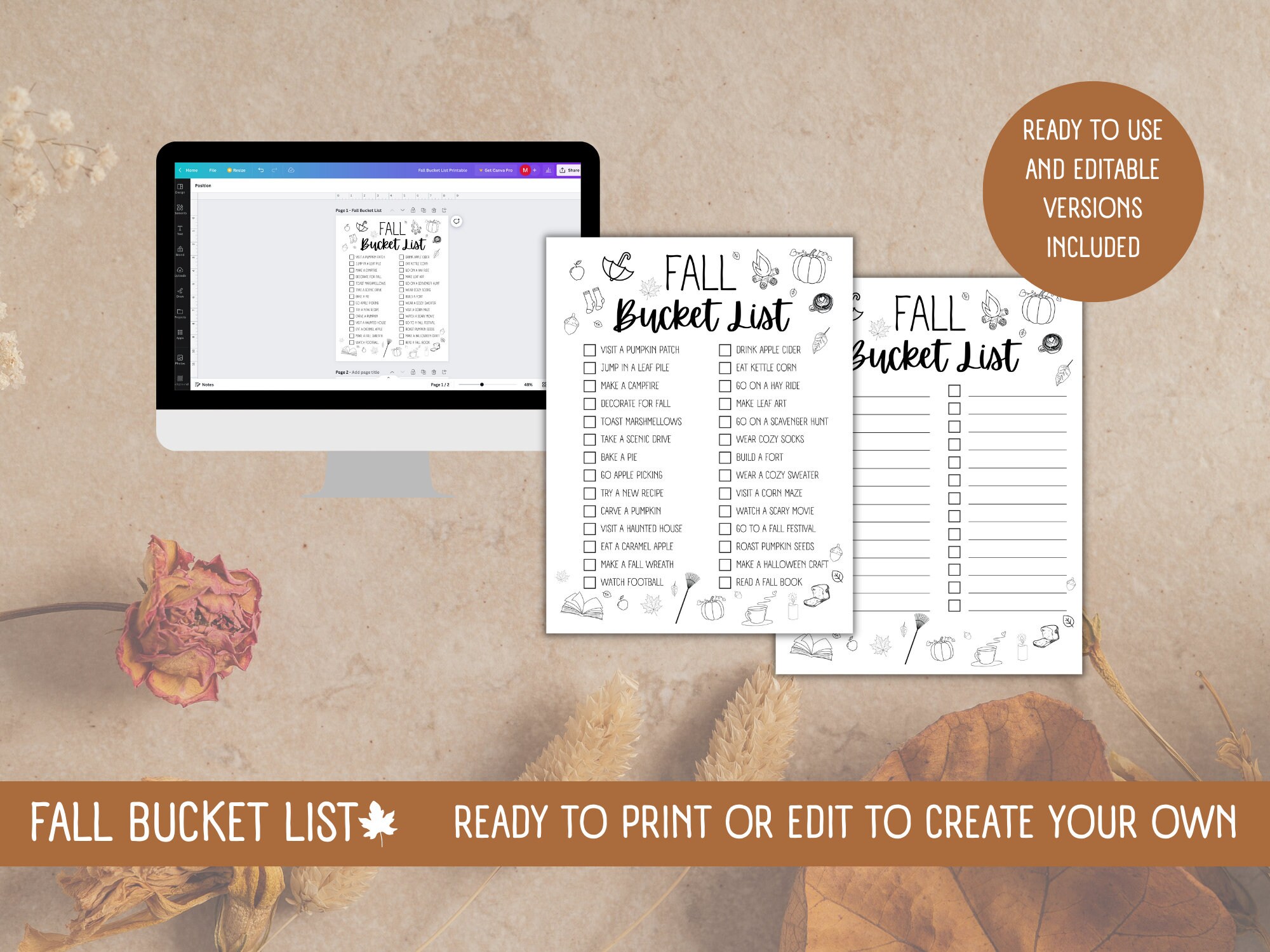 Fall Bucket List Printable, Autumn Bucket List, Autumn Activities Checklist, Fall to Do List ...