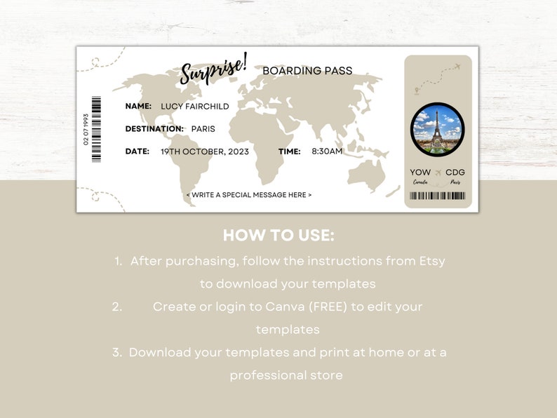 Editable Boarding Pass Template, Customizable Plane Tickets, Airplane ...