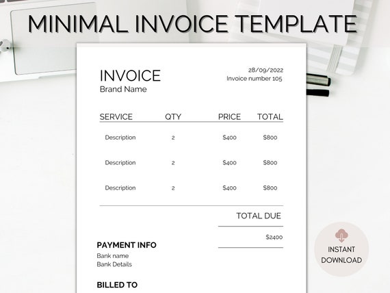 Minimal Invoice Invoice Template Business Invoice Canva - Etsy