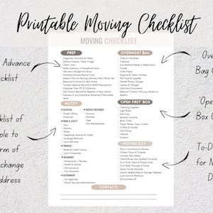 Moving Checklist, Moving Checklist Printable, New Home Checklist ...
