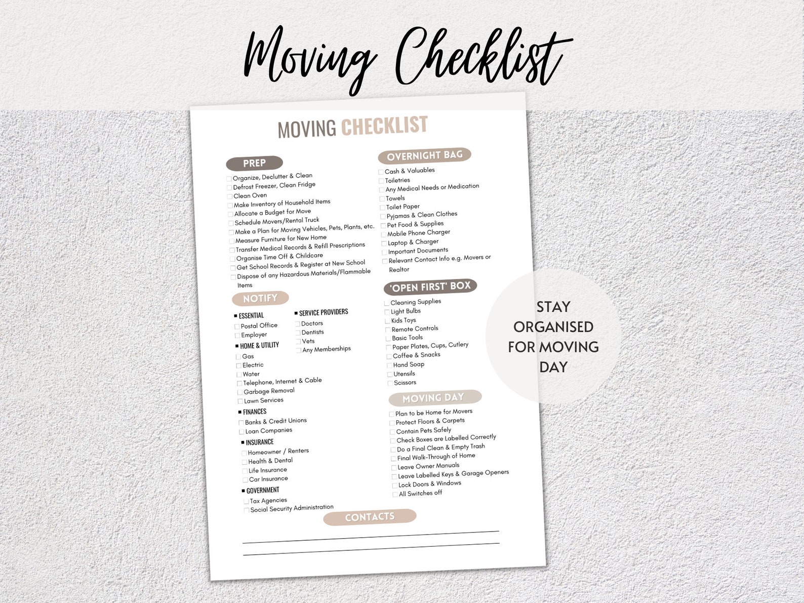 Moving Checklist, Moving Checklist Printable, New Home Checklist ...
