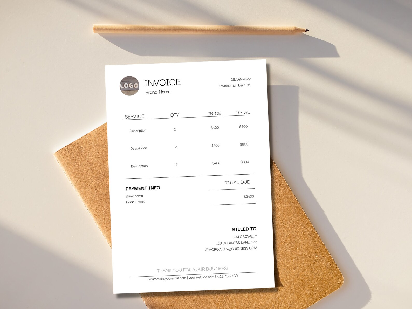 Simple Invoice Template, Professional Business Invoice, Printable ...