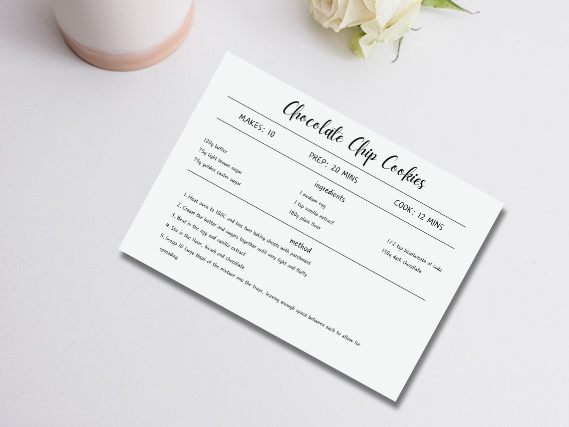 Editable Cute Recipe Card Printable, Recipe Card Template, Personalized ...