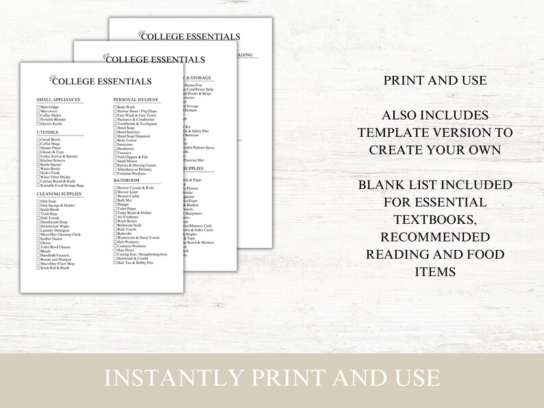 College Essentials Checklist, Freshmen Move-in Prep, Printable Dorm ...