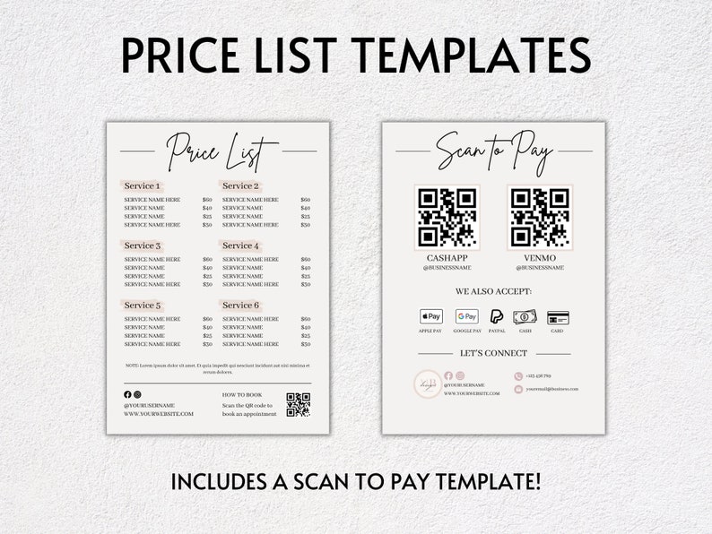 Price List Template, Editable Price List, Small Business Printable ...