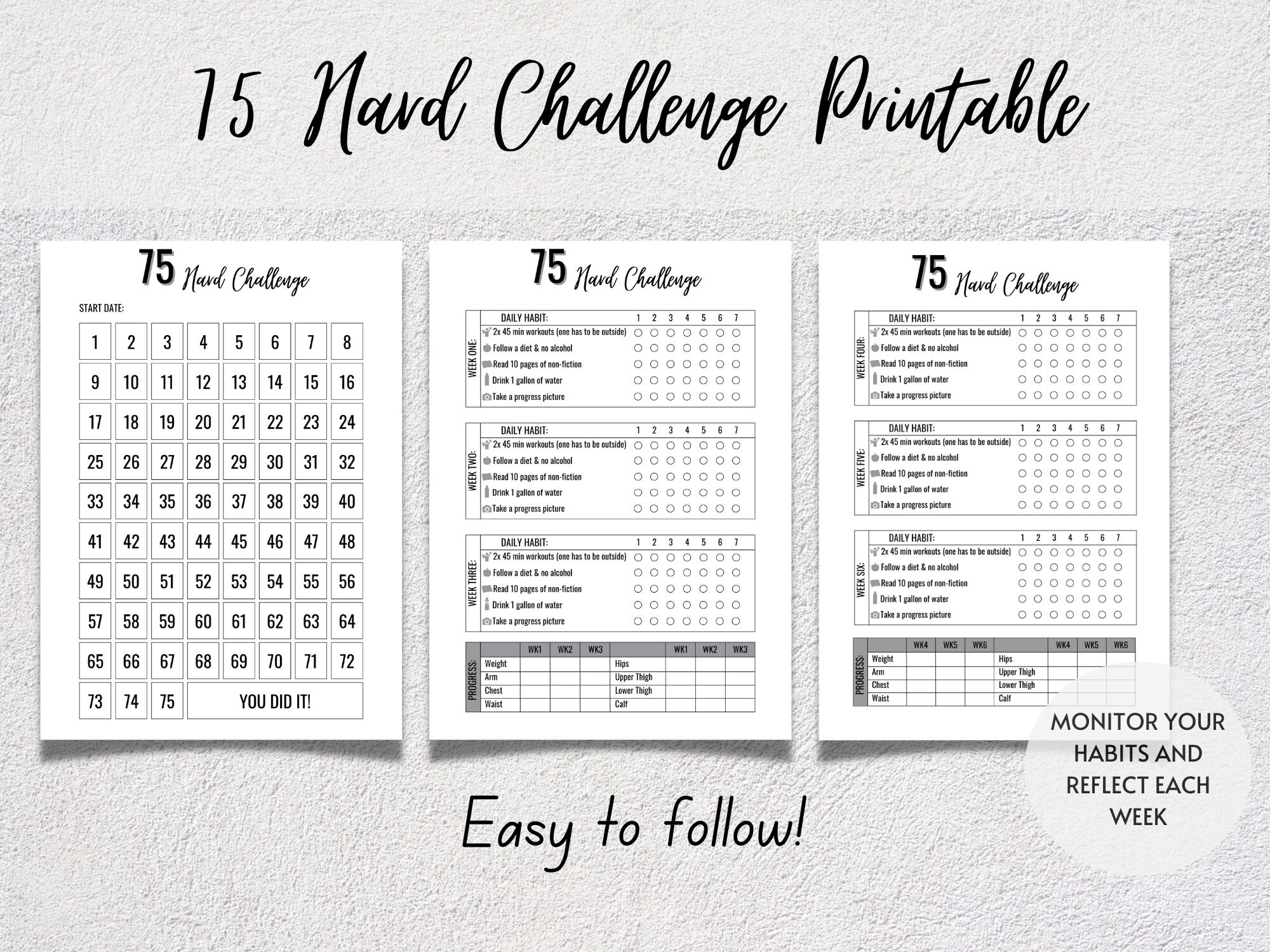 75 Hard Challenge, 75 Hard Challenge Printable, 75 Day Challenge ...