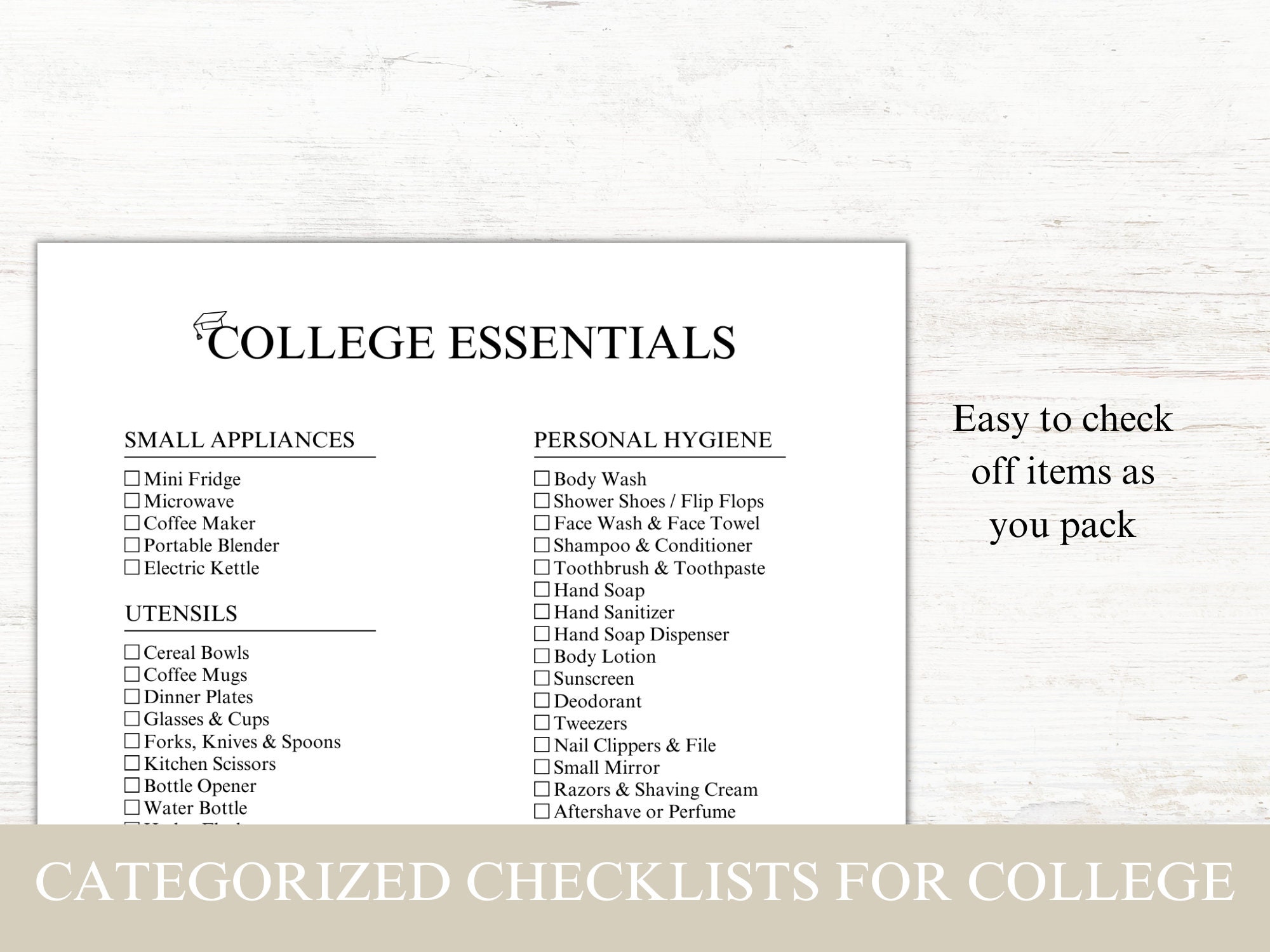 College Essentials Checklist, Freshmen Move-in Prep, Printable Dorm ...
