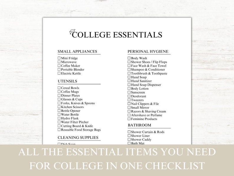 College Essentials Checklist, Freshmen Move-in Prep, Printable Dorm ...