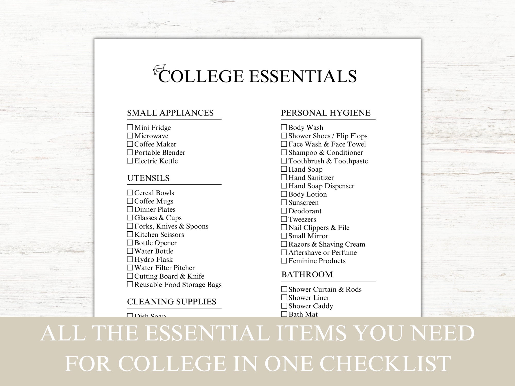 College Essentials Checklist, Freshmen Move-in Prep, Printable Dorm ...