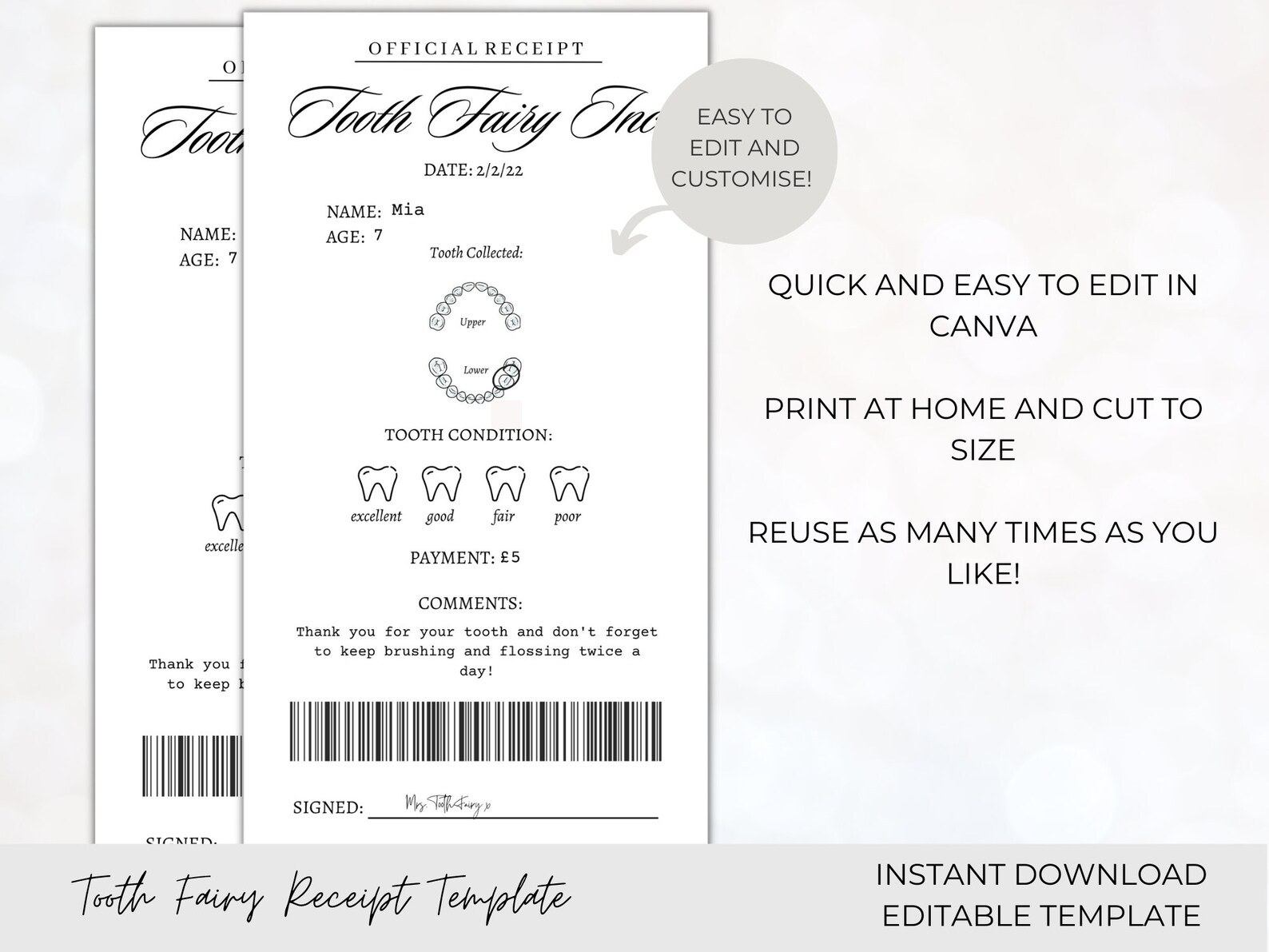 Tooth Fairy Receipt Template, Receipt Template, Tooth Fairy Letter ...