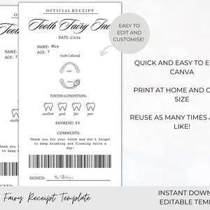 Tooth Fairy Receipt Template, Receipt Template, Tooth Fairy Letter ...