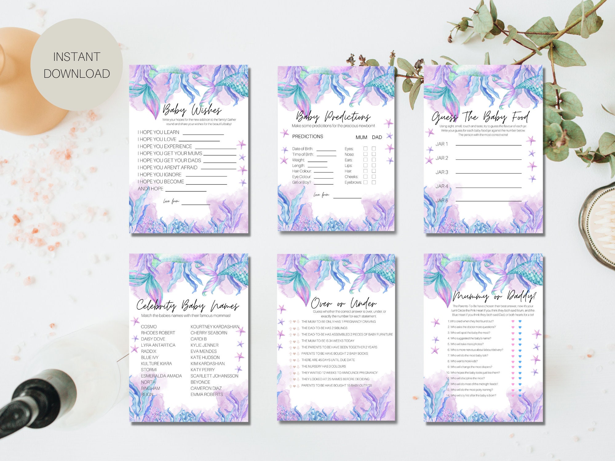 Mermaid Tail, Mermaid Theme Baby Shower Games, Mermaid Ocean Baby ...