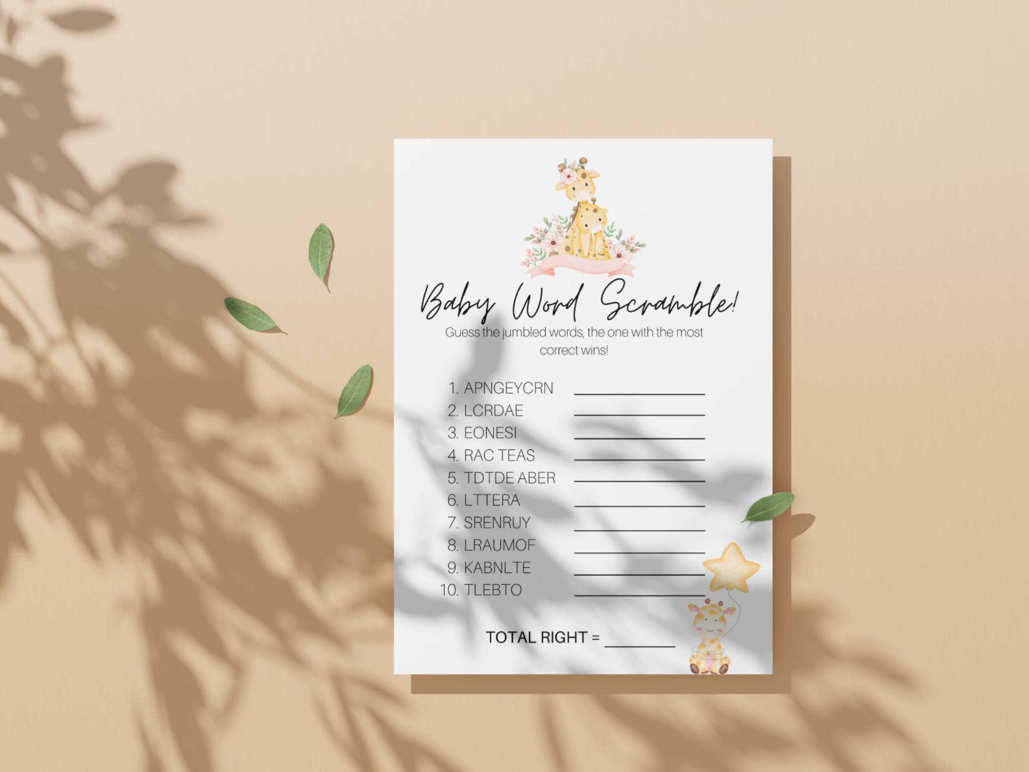 Giraffe Baby Shower Games, Printable Baby Shower Games, Animal Baby ...