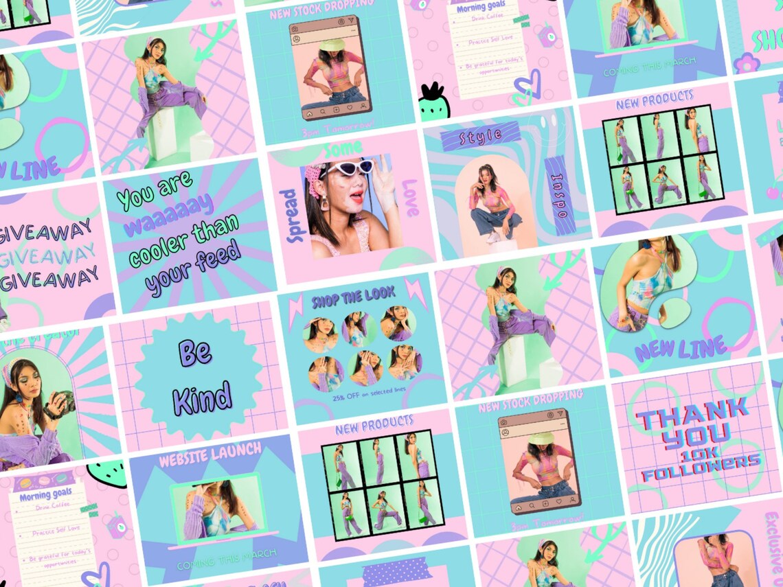 40 Retro Yk2 Instagram Post and Story Templates Canva - Etsy