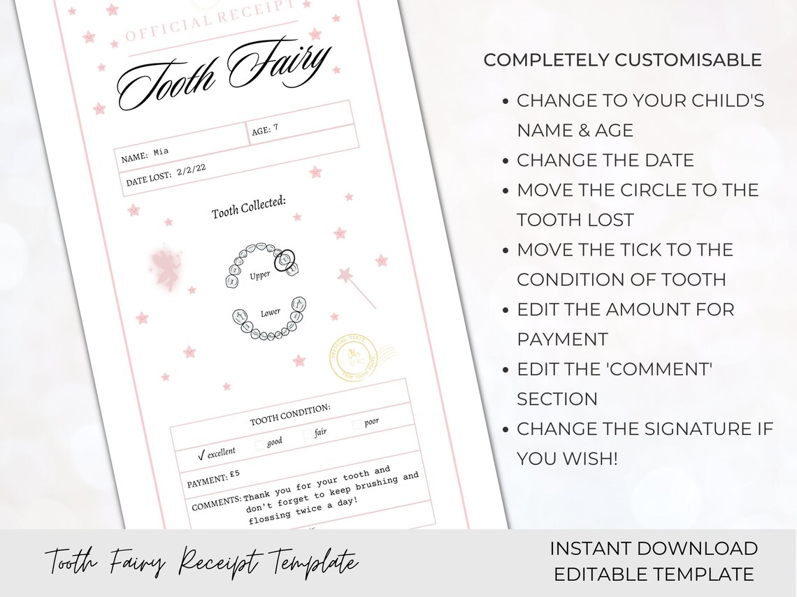 Tooth Fairy Receipt Template, Receipt Template, Tooth Fairy Letter ...