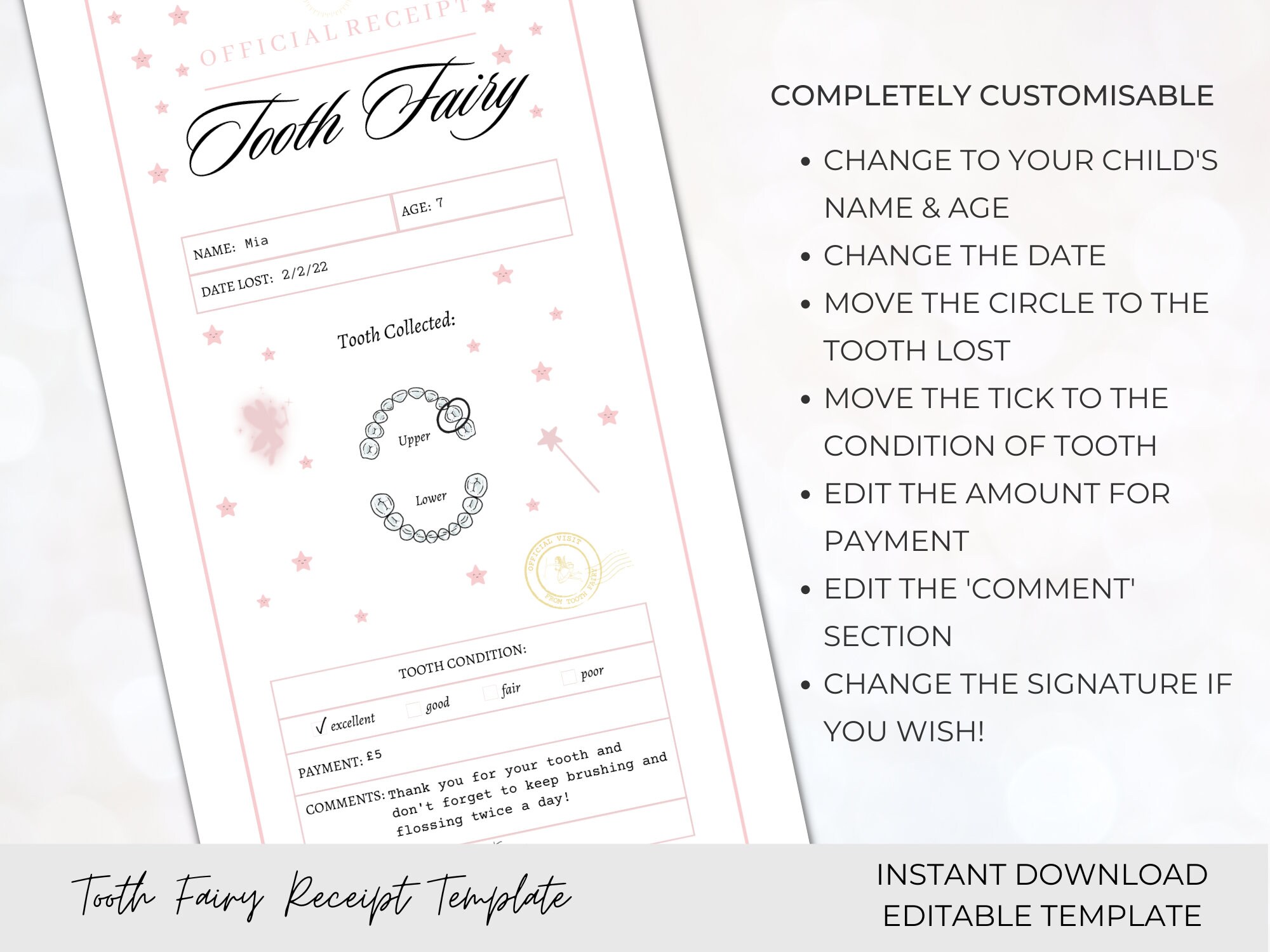 Tooth Fairy Receipt Template, Receipt Template, Tooth Fairy Letter ...