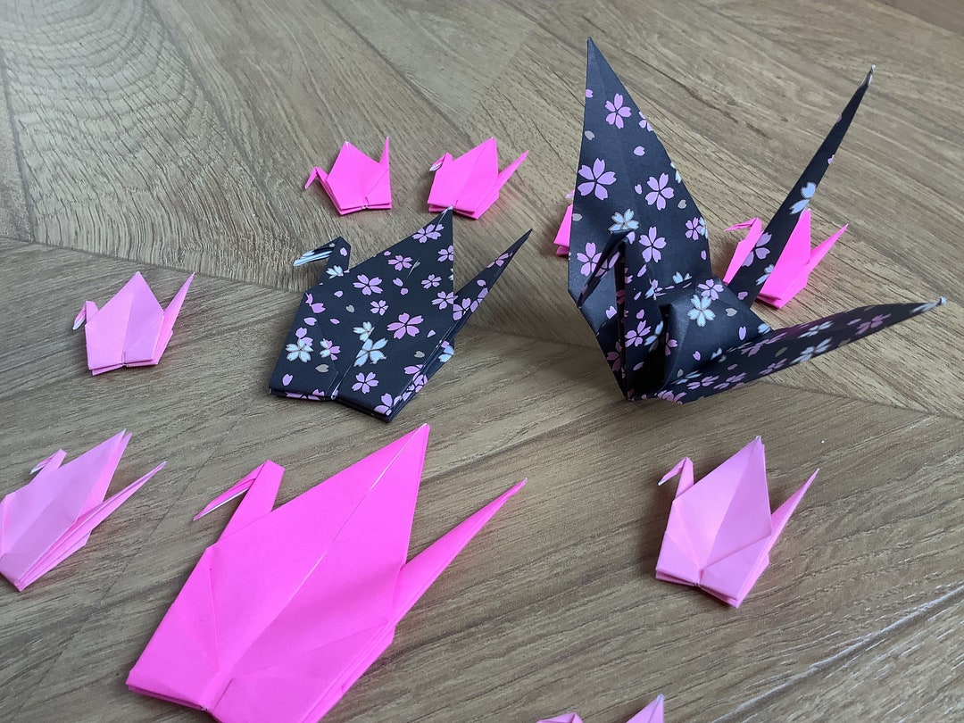 Set of 11 Pcs, Origami Crane Decor, Ornaments - Pink Black - Etsy