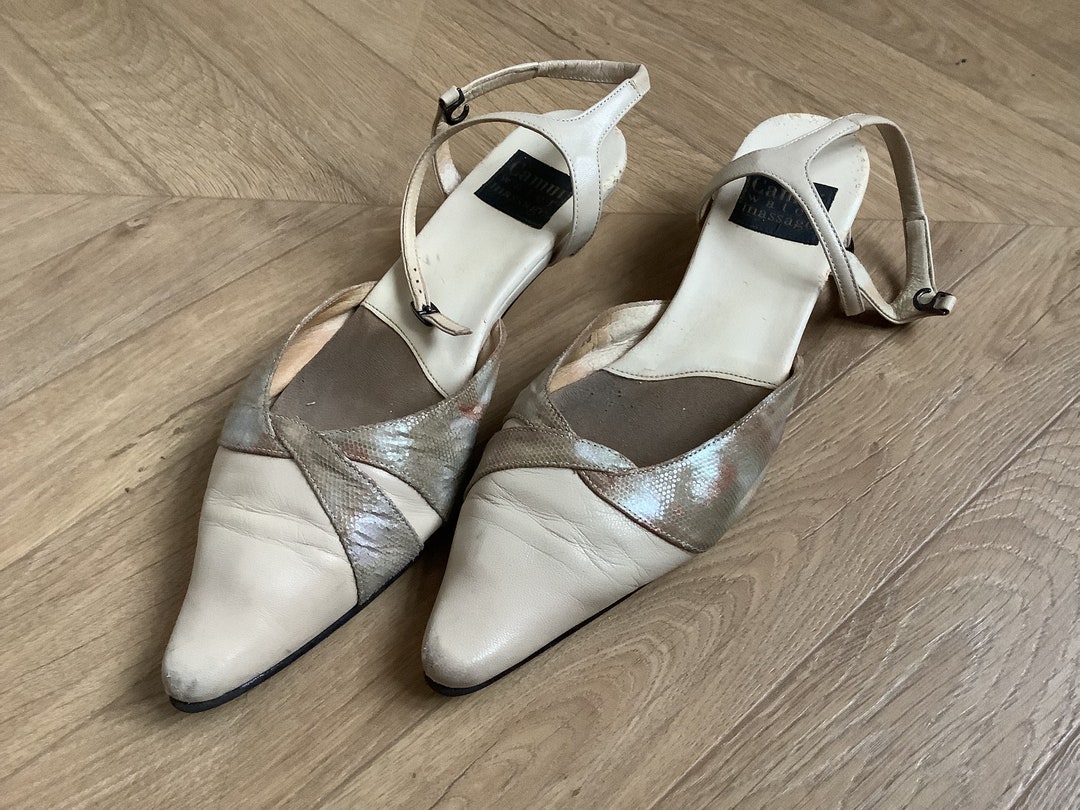 Vintage Japanese Mules, Slingbacks, White Leather Pumps Shoes, Made in ...