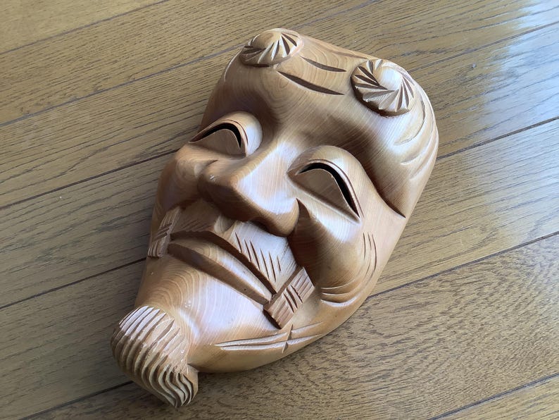 Vintage Japanese Okina Noh Mask, Hinoki Wood - Etsy UK