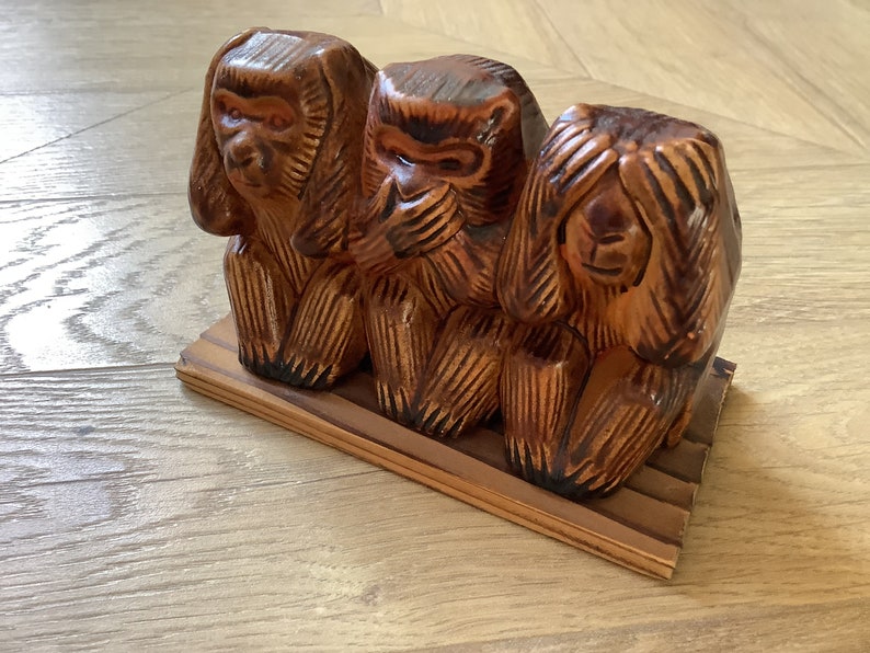 Vintage Three Wise Monkeys Wood Carving Sculpture Figurine - Etsy