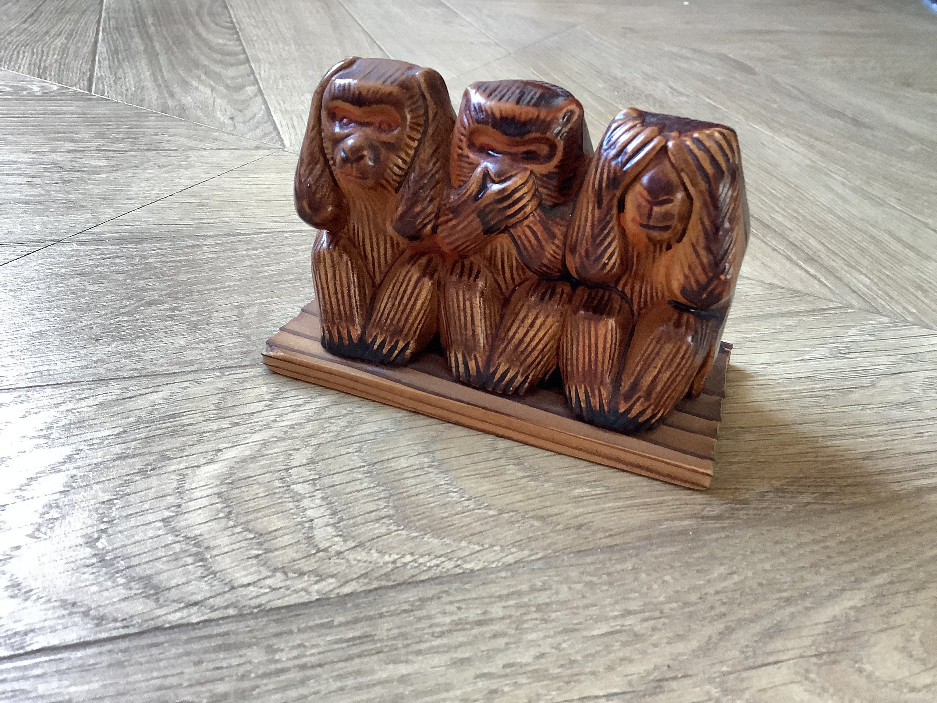 Vintage Three Wise Monkeys Wood Carving Sculpture Figurine - Etsy