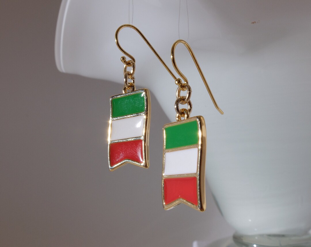 Italy Flag Earrings With 18K Gold on 925 Sterling Silver Ear Wire - Etsy