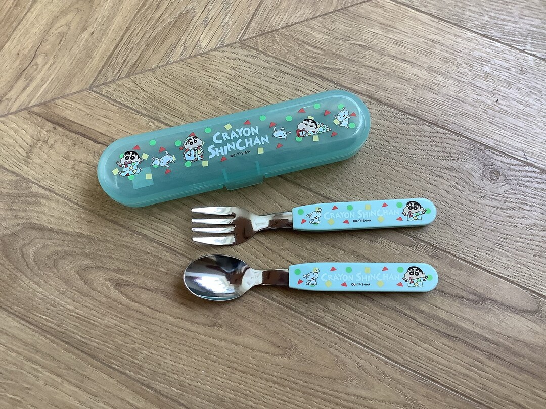 CRAYON SHINCHAN Portable Spoon, Fork and Box Set, Lunchbox Cutlery Set ...