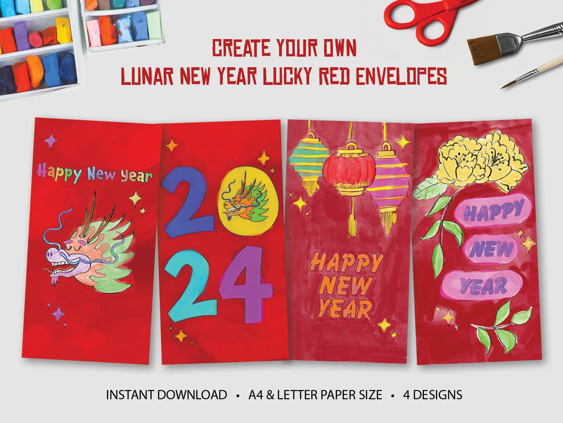 Lucky Red Envelope Printables for Lunar New Year - Etsy