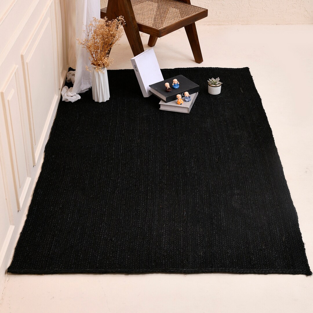 100% Genuine Black Jute Rug, Rectangle Natural Braided Area /floor Rug ...