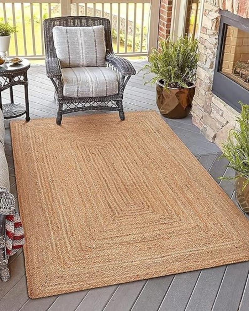Hand Woven Farmhouse Jute Area Rug, Natural Handmade Chunky Textured ...