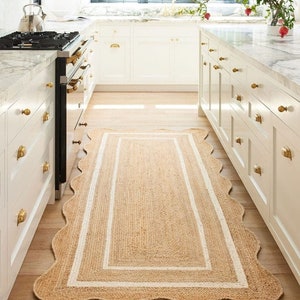 Jute Runner Rug - Scalloped Runner Rug, Bohemian Scallop Rug, Natural ...