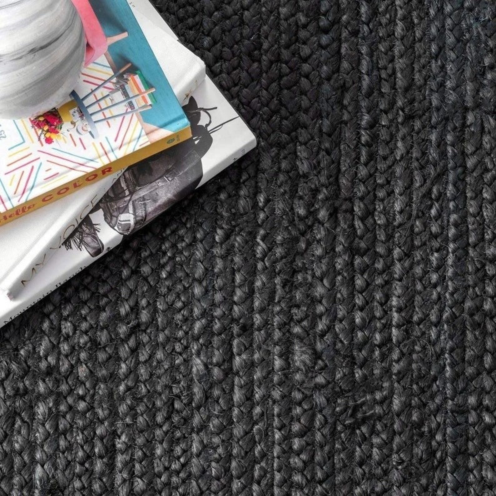 100% Genuine Black Jute Rug, Rectangle Natural Braided Area /floor Rug ...
