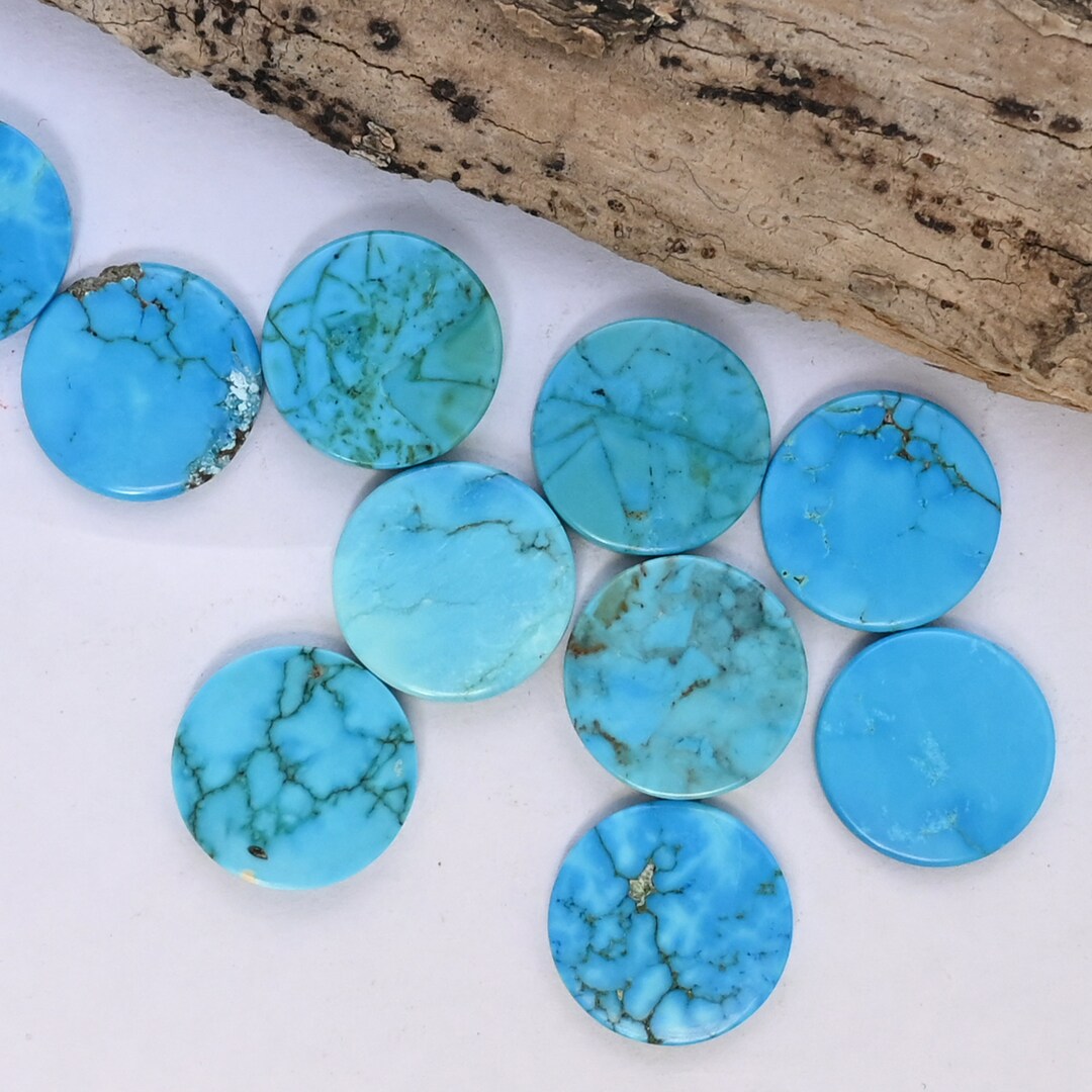Natural Turquoise Loose Flat Turquoise Round Flat Turquoise Cabochon ...